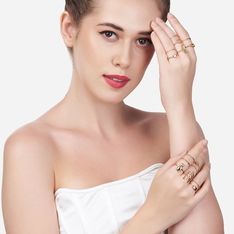 Buy Zaveri Pearls Gold Tone Contemporary Stackable Rings (Set of 15) Online