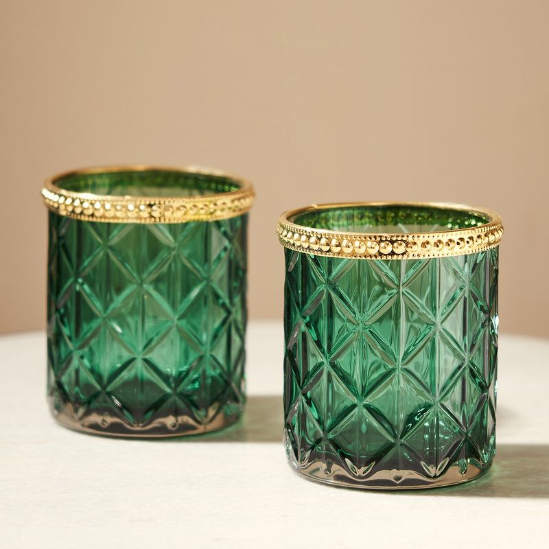 Buy Pure Home + Living Set of 2 Dark Green Diamond Texture T-Light ...