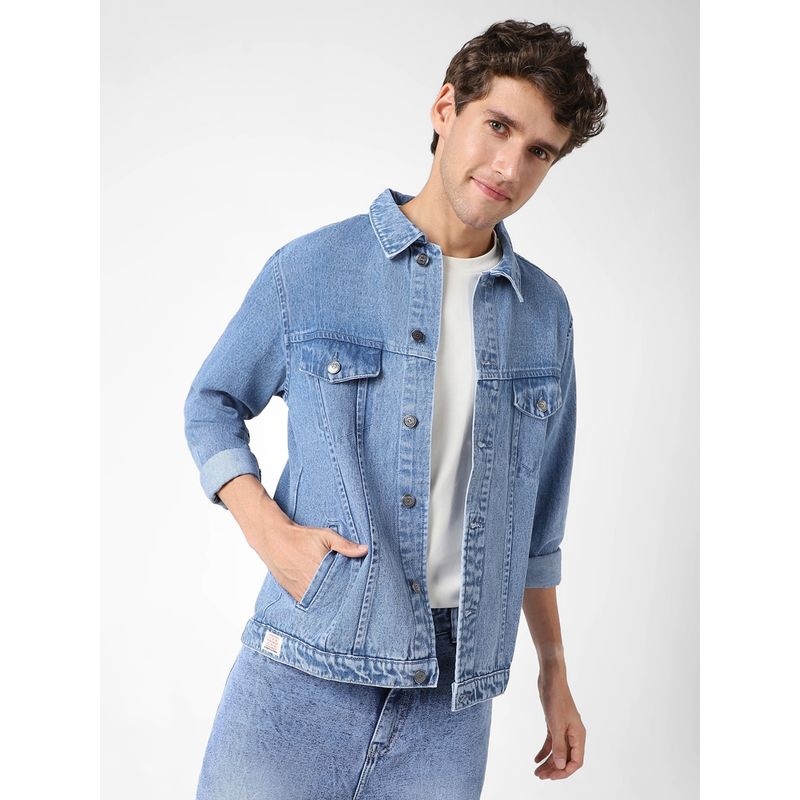 Buy Urbano Fashion Men Light Blue Regular Fit Washed Full Sleeve Denim ...