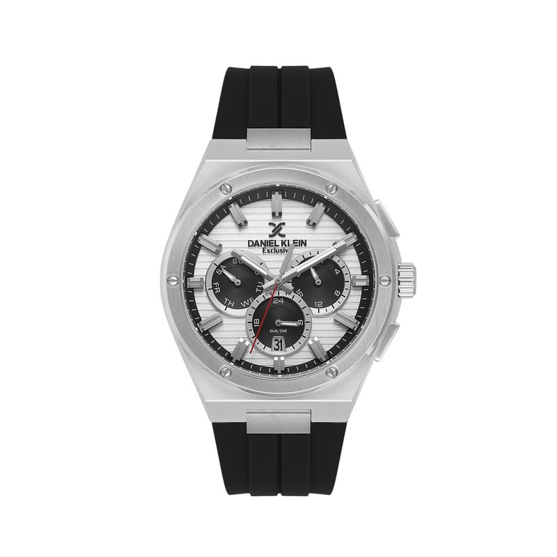 Buy Daniel Klein Mens Silver Dial Black Silicone Watch DK.1.14072-1 (M ...