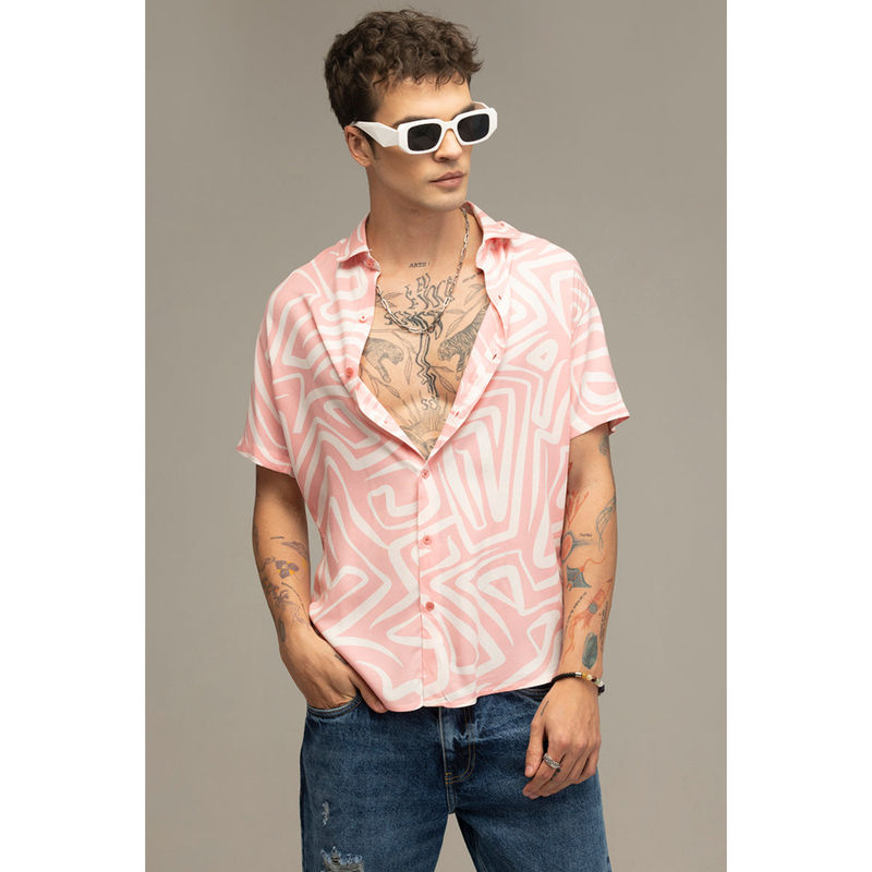 Buy Snitch Men Maze Line Pink Shirt Online