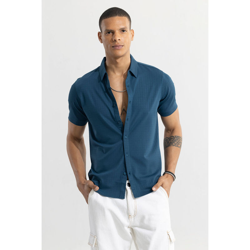 Buy Snitch Men Mini Self Square Blue Shirt Online