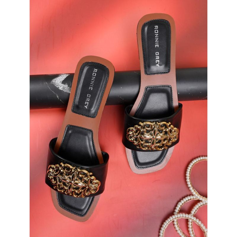 Buy Ronnie Grey Women Black Embellished Open Toe Flats Online