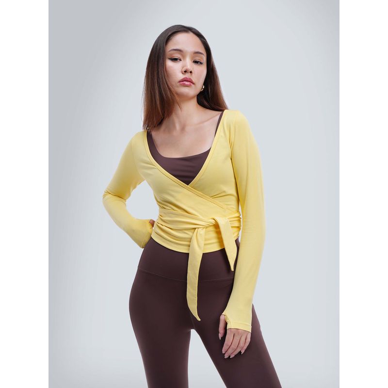 Buy Cava Athleisure Yellow Cotton Wrap Top Online