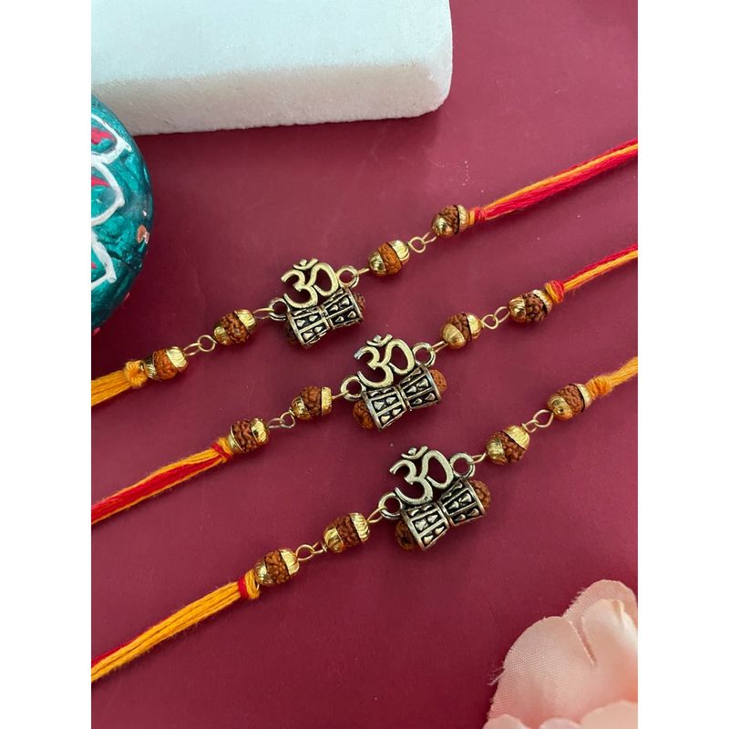 Buy Digital Dress Room Gold Om Damru Rudraksh Mauli Rakhi (Pack of 3 ...