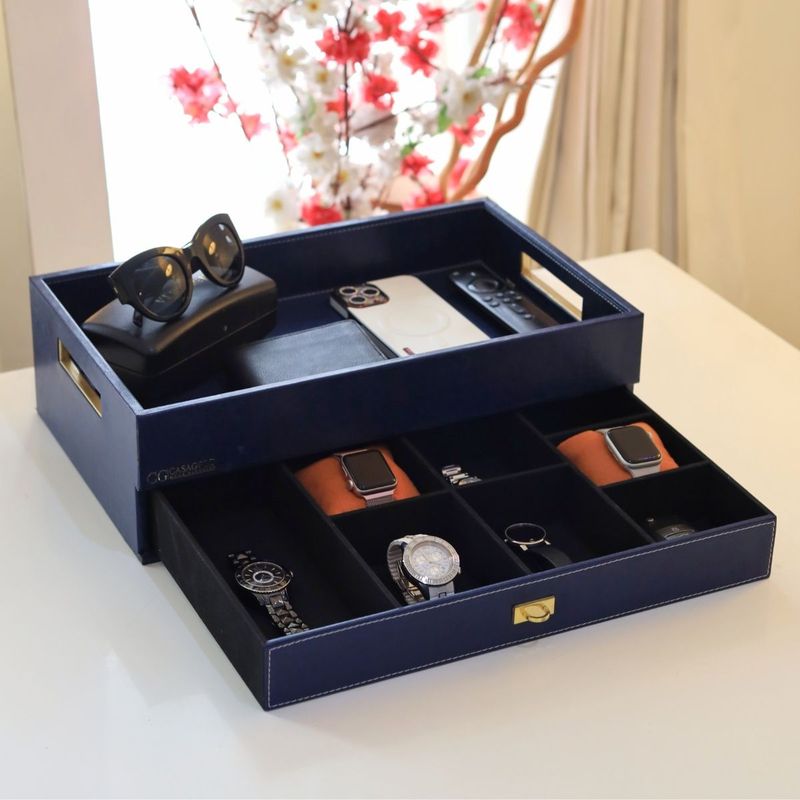 Buy CasaGold Navy Blue Leather Storage Tray for Office Hotel or Home, A ...