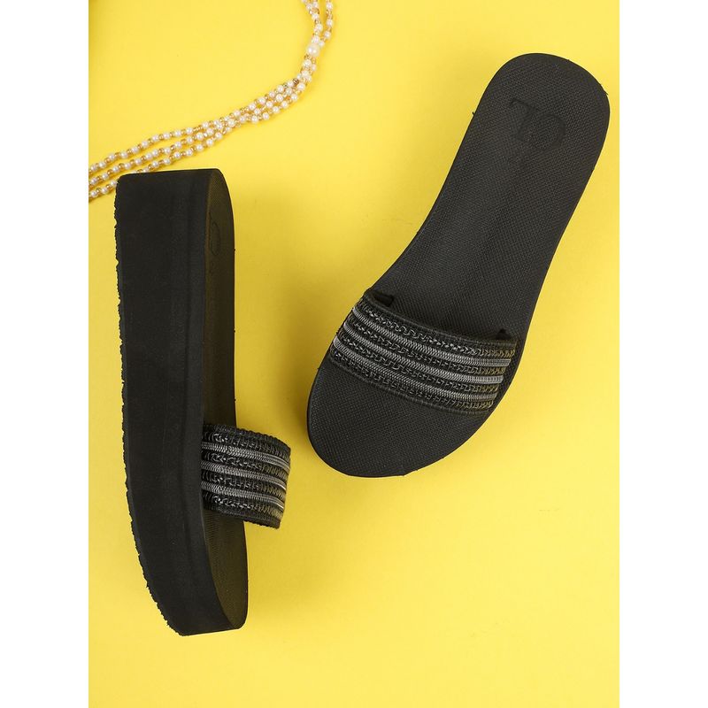 Buy Carlton London Black Women Stripes Sliders Online