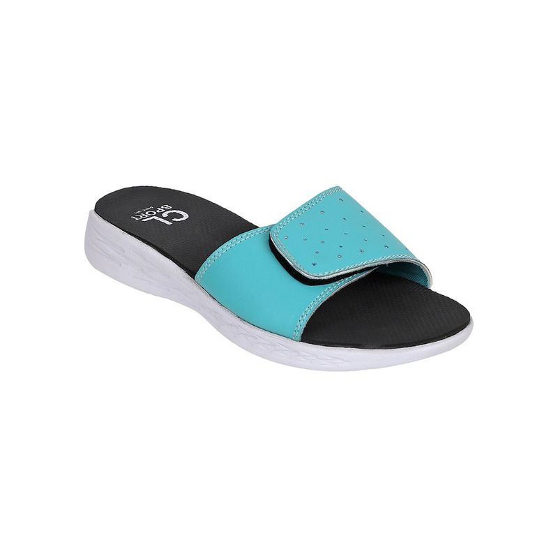 Buy Carlton London Mint Green-black Women Solid Plain Sliders Online