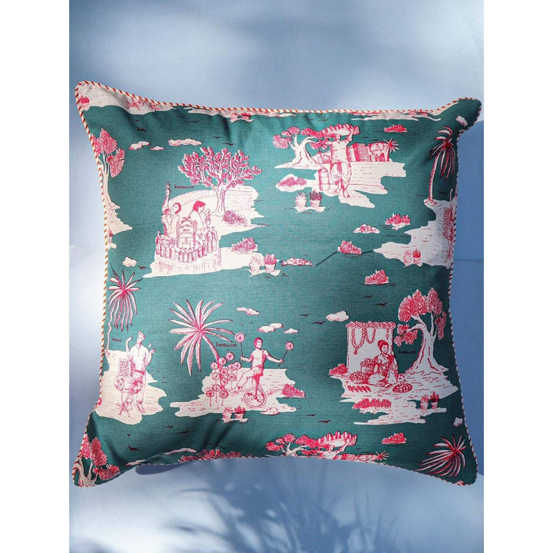 Buy Freedom Tree Mumbai Makers Teal/pink Cushion Cover Online
