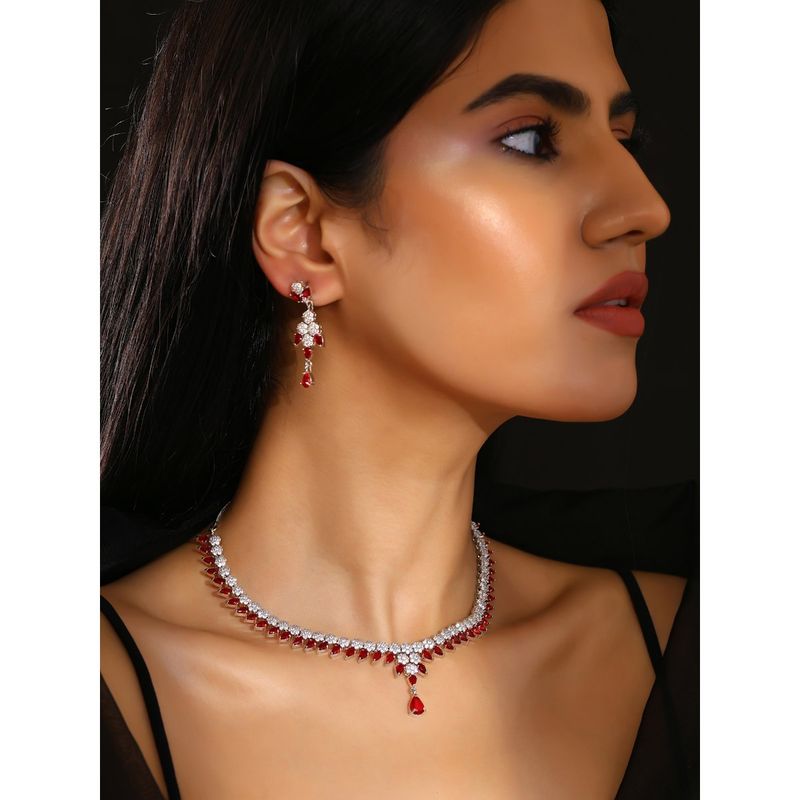 Buy Priyaasi Red Floral Ad Elegance Silver Plating Necklace with Finest ...