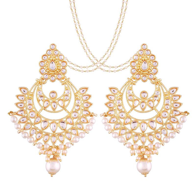 Buy Peora Traditional Jewellery Gold Plated Chandbali Earrings Hair ...