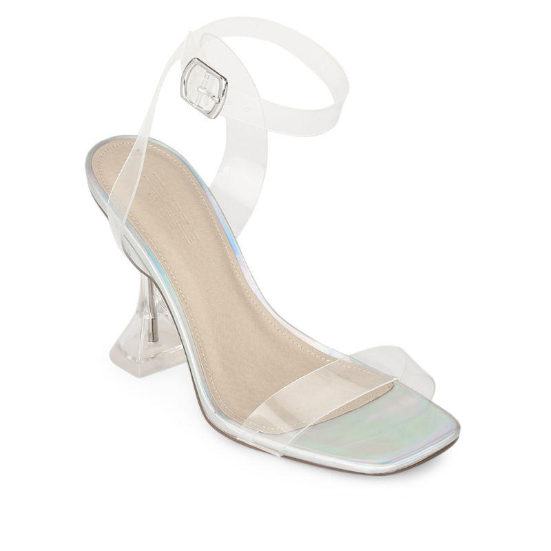 Buy Truffle Collection Silver Metallic Pu Iridescent Stiletto Heels Online