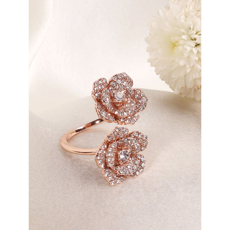Buy Estele Elegant Rosegold-Plated Adjustable Floral Rose Design Ring ...