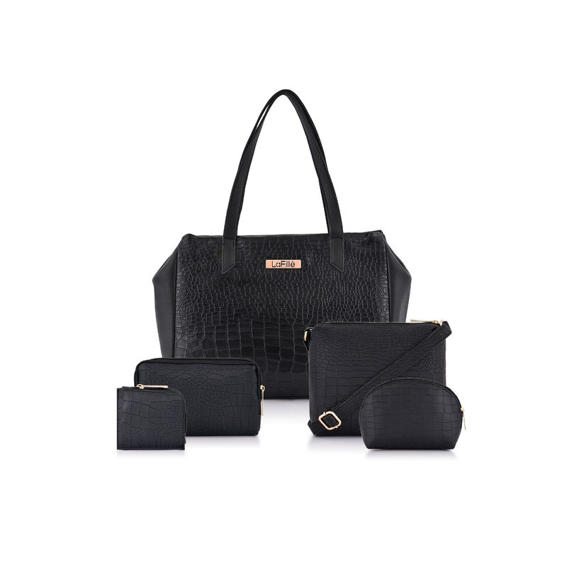 Buy LaFille Black Womens Handbag - Shoulder Bag - Combo Set of 5 Online