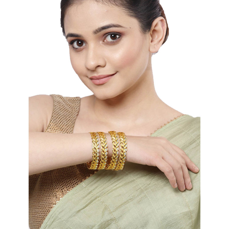 Buy ZENEME Gold-Plated Brass Daily Wear Golden & Silver Tone Bangles ...