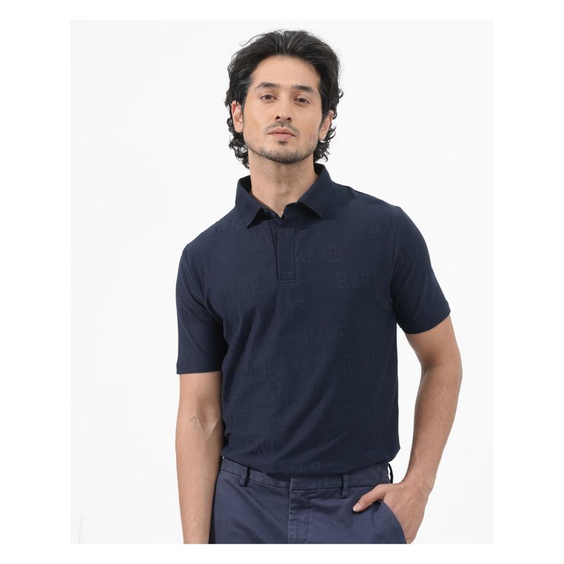 Buy Rare Rabbit Gesset 2 Dusky Navy Blue Jacquard Regular Fit Polo T ...
