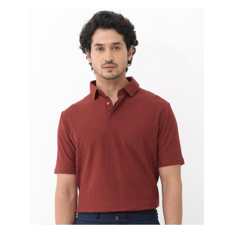 Buy Rare Rabbit Gesset 2 Dusky Maroon Jacquard Regular Fit Polo T-Shirt ...