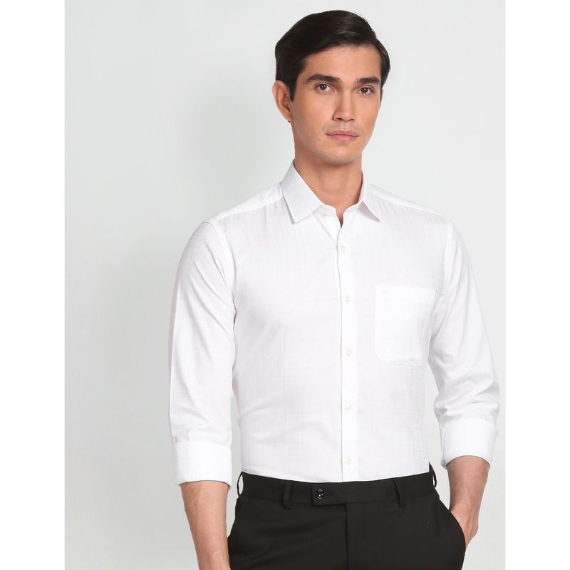 Buy Arrow Iconic White Self Design Tartan Formal Shirt Online
