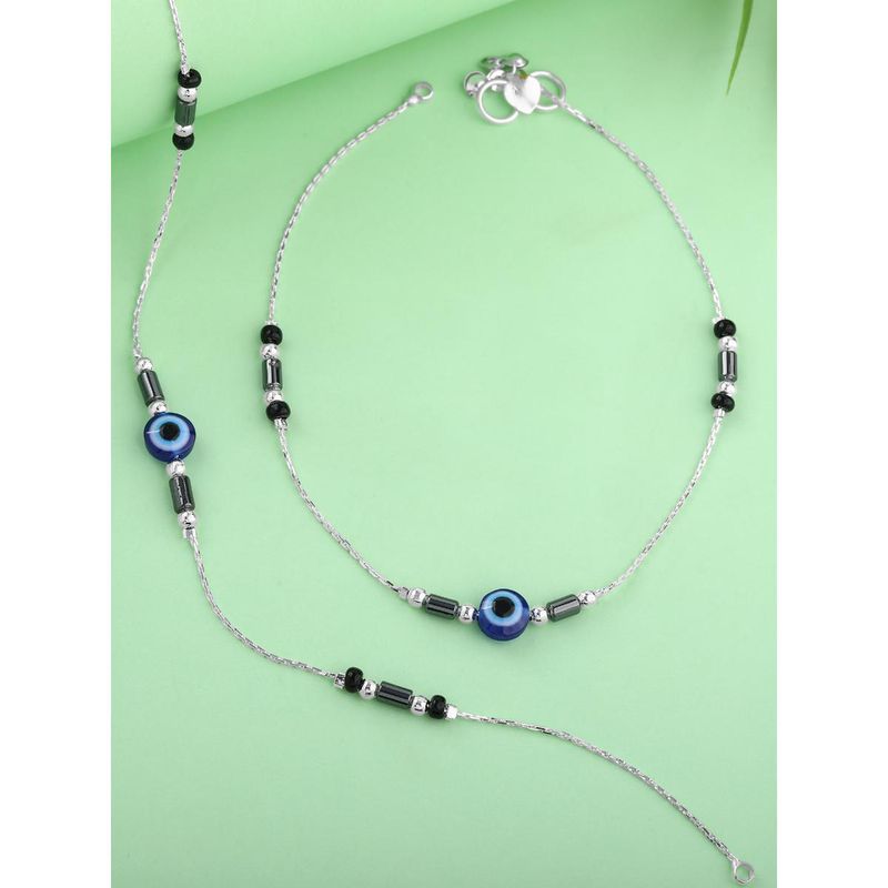 Buy Estele Rhodium Evil Eye Anklets, Gehena Protective Black Beads ...