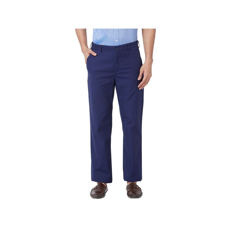 Buy ColorPlus Tailored Fit Checkered Dark Blue Trouser Online