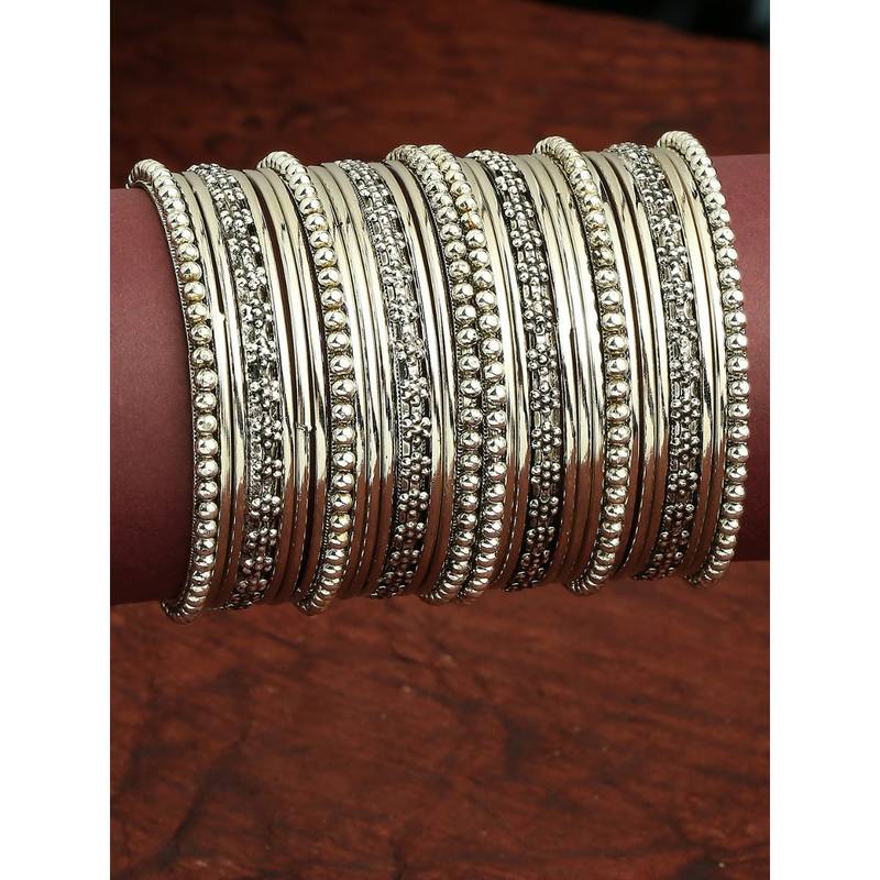 Buy OOMPH Combo Of 30 Oxidised Silver Bangle Set Online