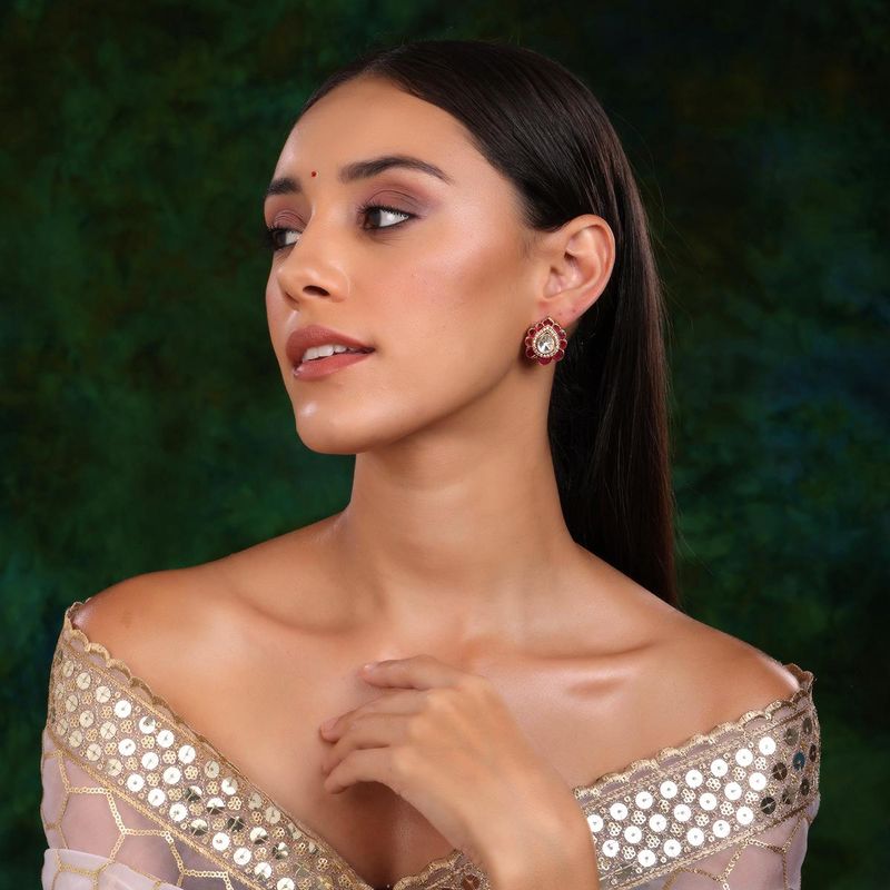 Buy Ruby Raang Studio Tear Drop Maroon Stud Earrings Online