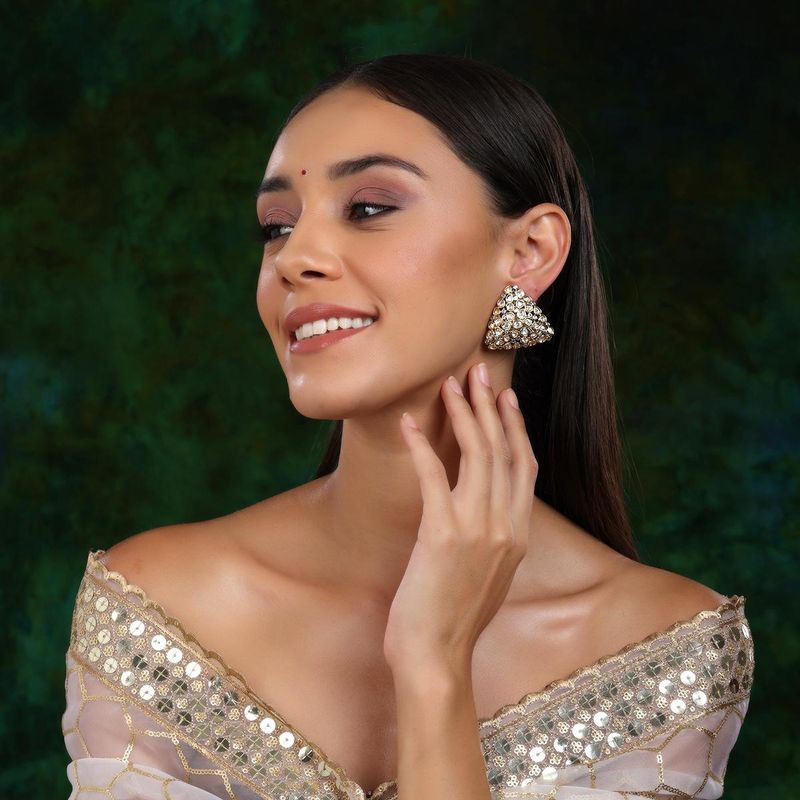 Buy Ruby Raang Studio Triangle Dual Tone Kundan Earrings Online