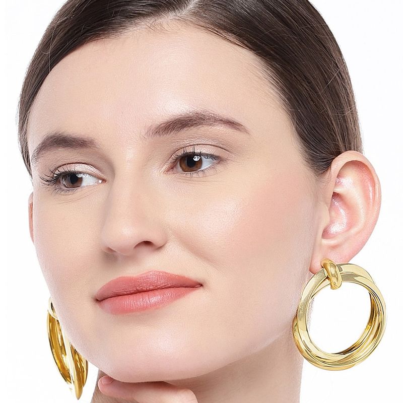 Buy OOMPH Gold Tone Double Loop Large Fashion Drop Earrings Online
