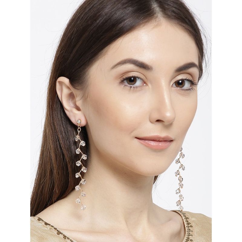 Buy OOMPH Gold Tone White Crystal Elongated Statement Fashion Drop ...
