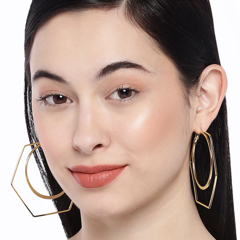 Buy OOMPH Gold Tone Geometric Large Party Fashion Hoop Earrings Online