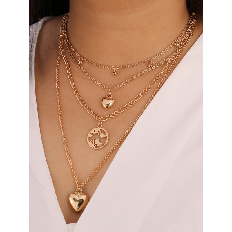 Buy OOMPH Gold Tone Multi Layer Multi Stranded Heart Charm Link Chain ...