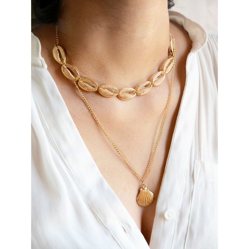 Buy OOMPH Womens Gold Tone Link Chain Sea Shells Multi Layer Necklace ...