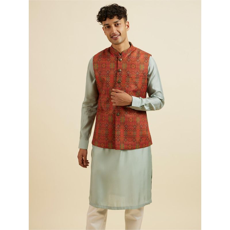 Buy Manyavar Rust Red Aztec Print Jacket for Men Online
