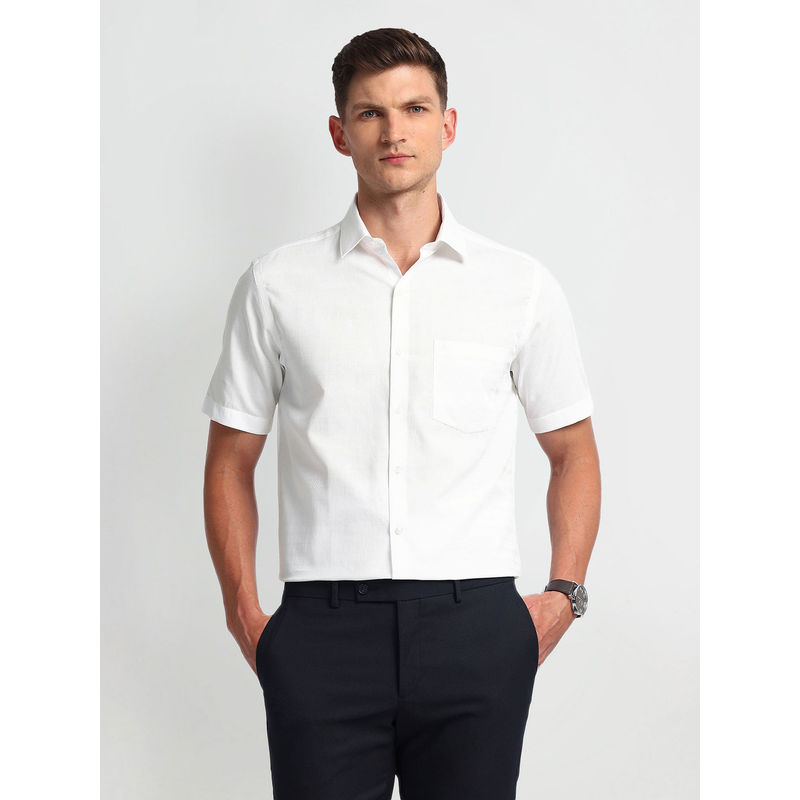 Buy Arrow Men White Self Design Pattern Cotton Shirt Online