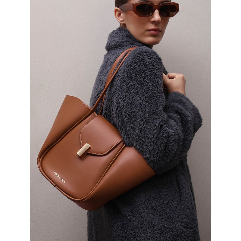 Buy VERO MODA Women Dark Brown Solid Tote Bag Online