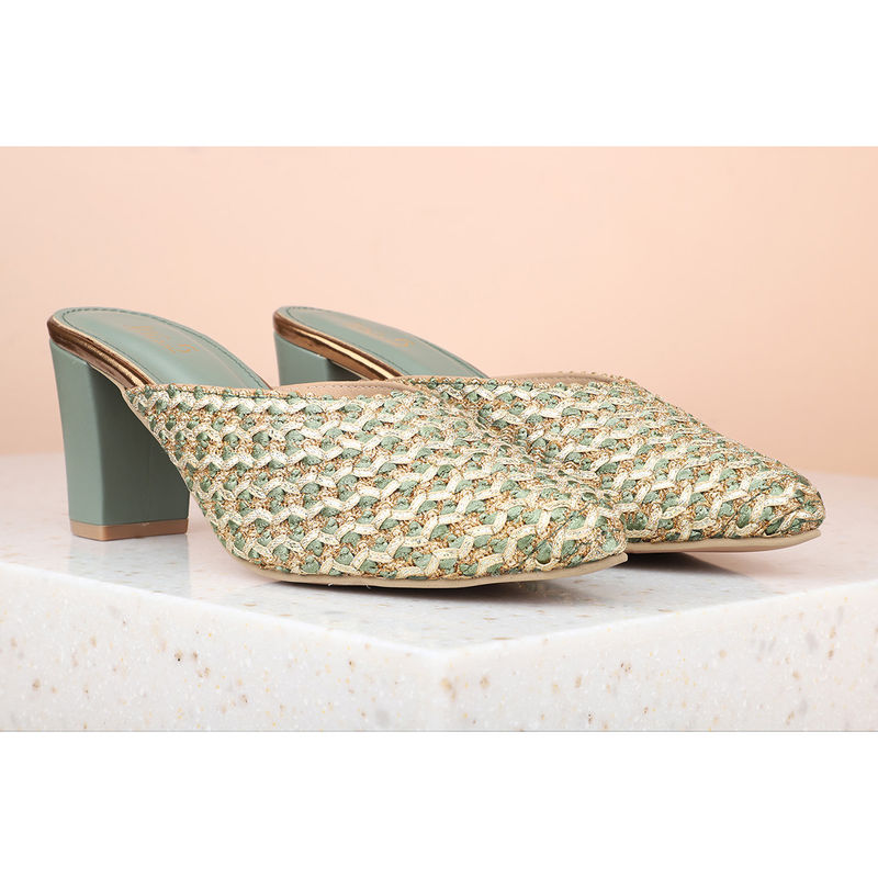 Buy Inc.5 Woven Green Block Mules Online