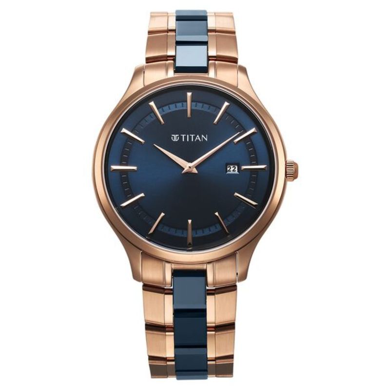 Buy Titan Men Slim Ceramic Fusion Blue Dial Stainless Steel Strap ...