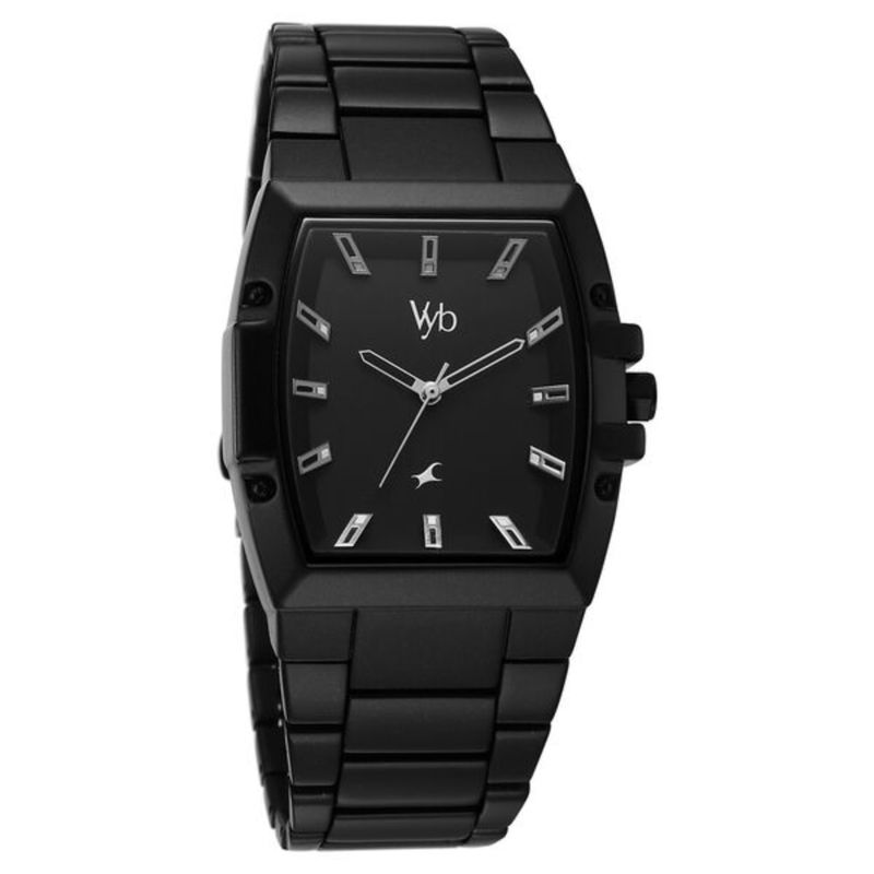 Buy Fastrack Men Vyb Drop 4 Black Dial Metal Strap Analog Watch ...