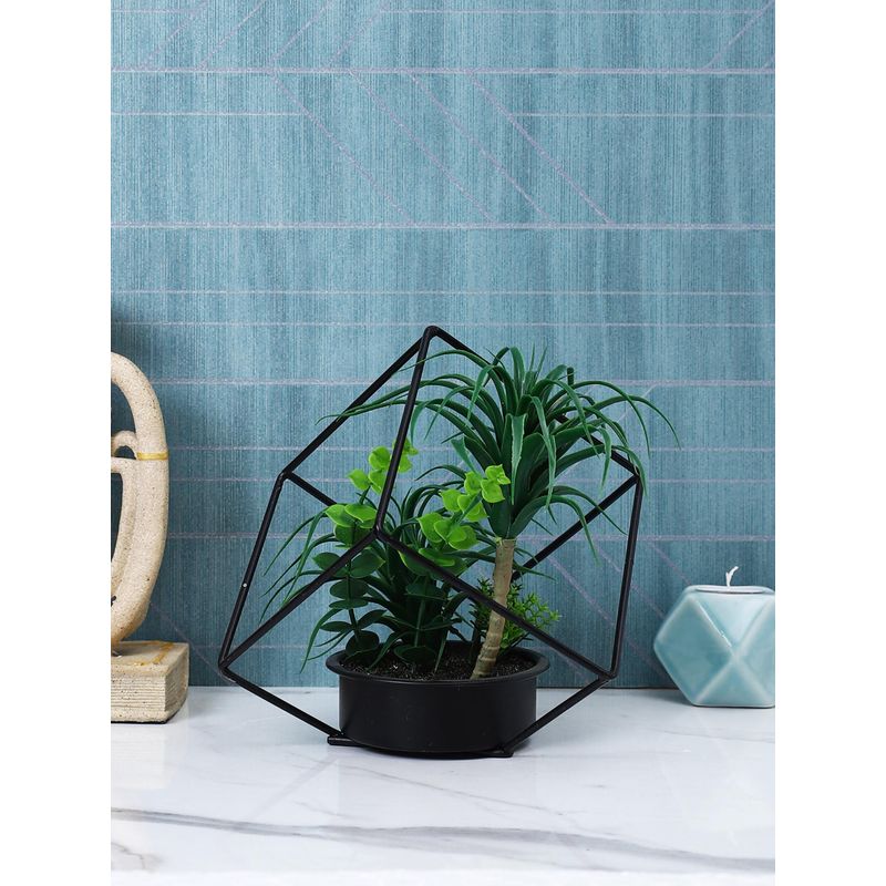 Buy Tayhaa Black Artificial Ponytail Indoor Plant with Metal Stand Online