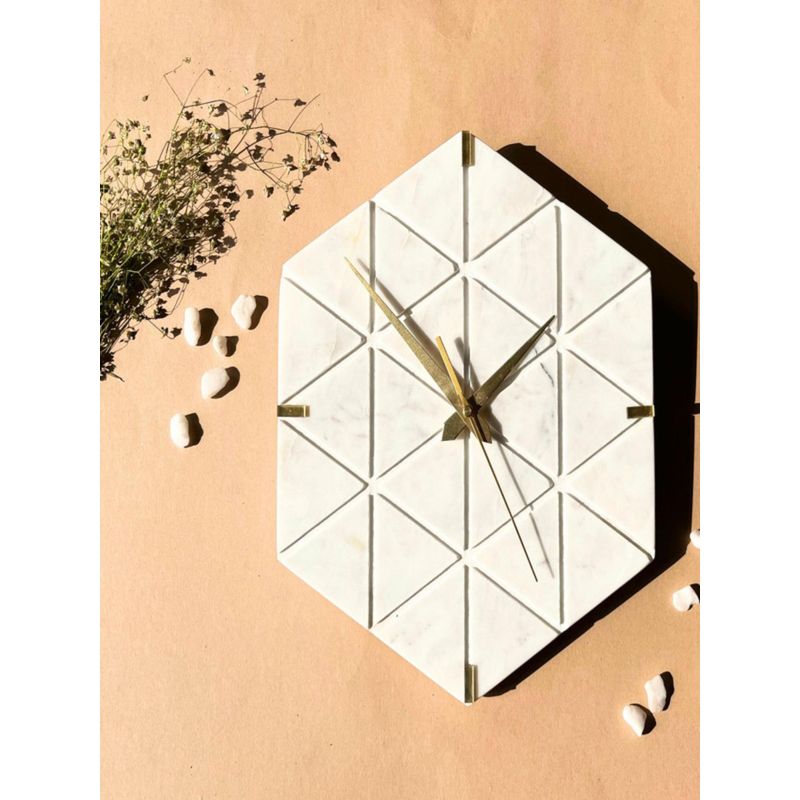 Buy Homearte White Marble Hexagon Shape Wall Clock Online