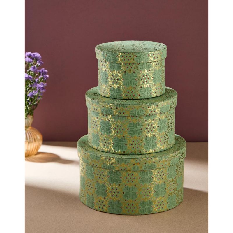 Buy Fabindia Green Paper Printed Sarkhaab Gift Box (Pack of 3) Online