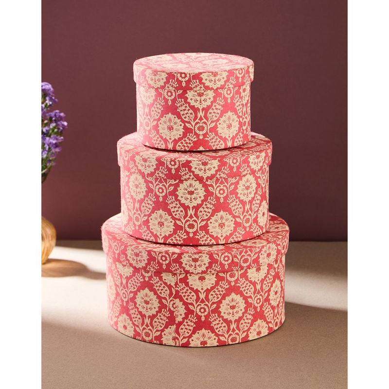 Buy Fabindia Pink Paper Printed Sarkhaab Gift Box (Pack of 3) Online
