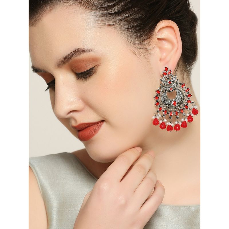 OOMPH Jewellery Oxidised Silver Red Stones With Pearls Ethnic Chand ...
