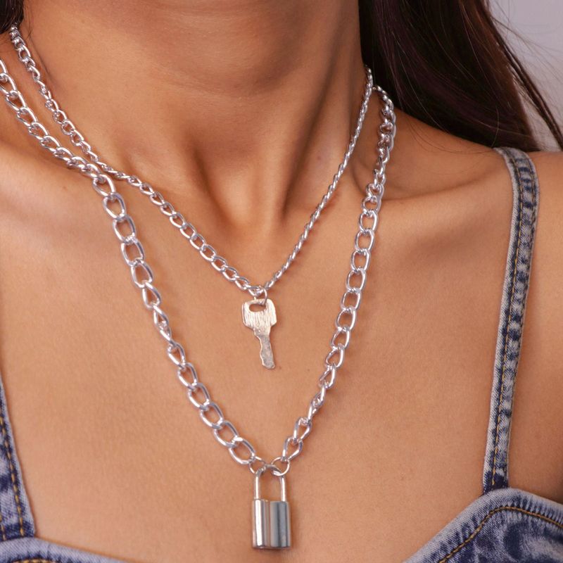 Buy Pipa Bella by Nykaa Fashion Lock and Key Silver Plated Layered ...