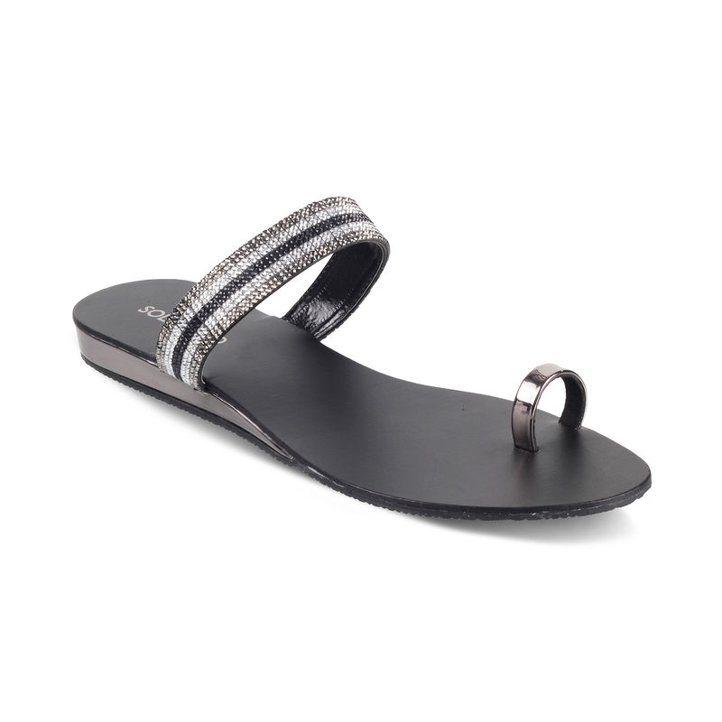 Buy SOLE HEAD Black Flats Women Sandals - EURO 40 Online