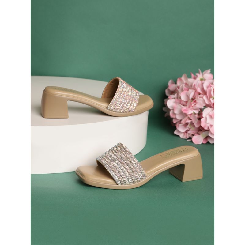 Buy Truffle Collection Beige Embellished Heel Sandals Online