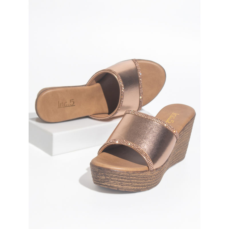 Buy Inc.5 Embellished Rose Gold Wedges Online