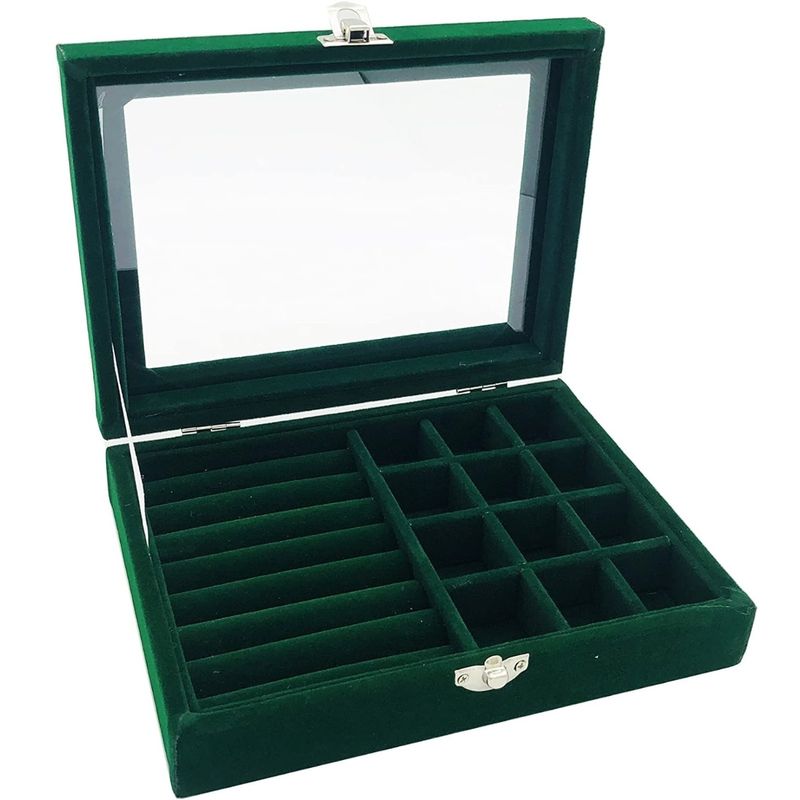 Buy Awestuffs Green Clear Glass Lid Velvet Glass Jewellery Box Online