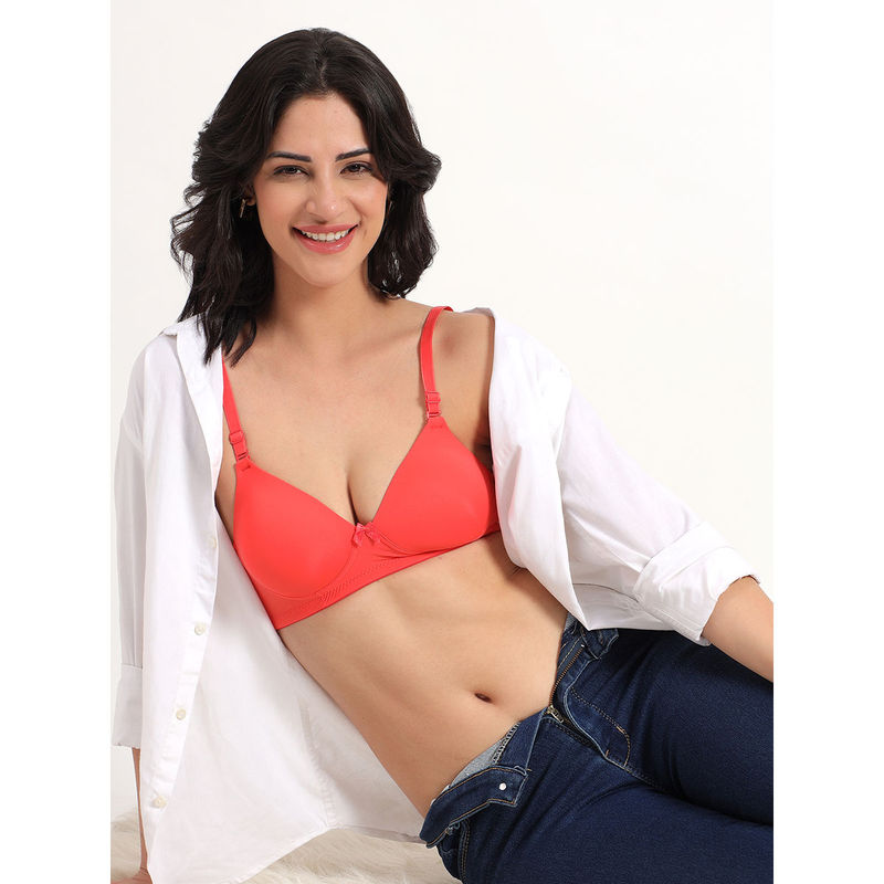 Buy BRACHY Peach Solid Non-Wired Lightly Padded Full Coverage T-Shirt Bra Online