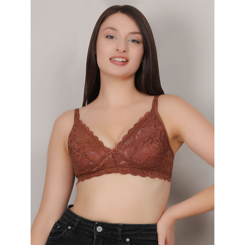 Buy Mod & Shy Brown Self Design Non-Wired Non-Padded Medium Coverage T-Shirt Bra Online